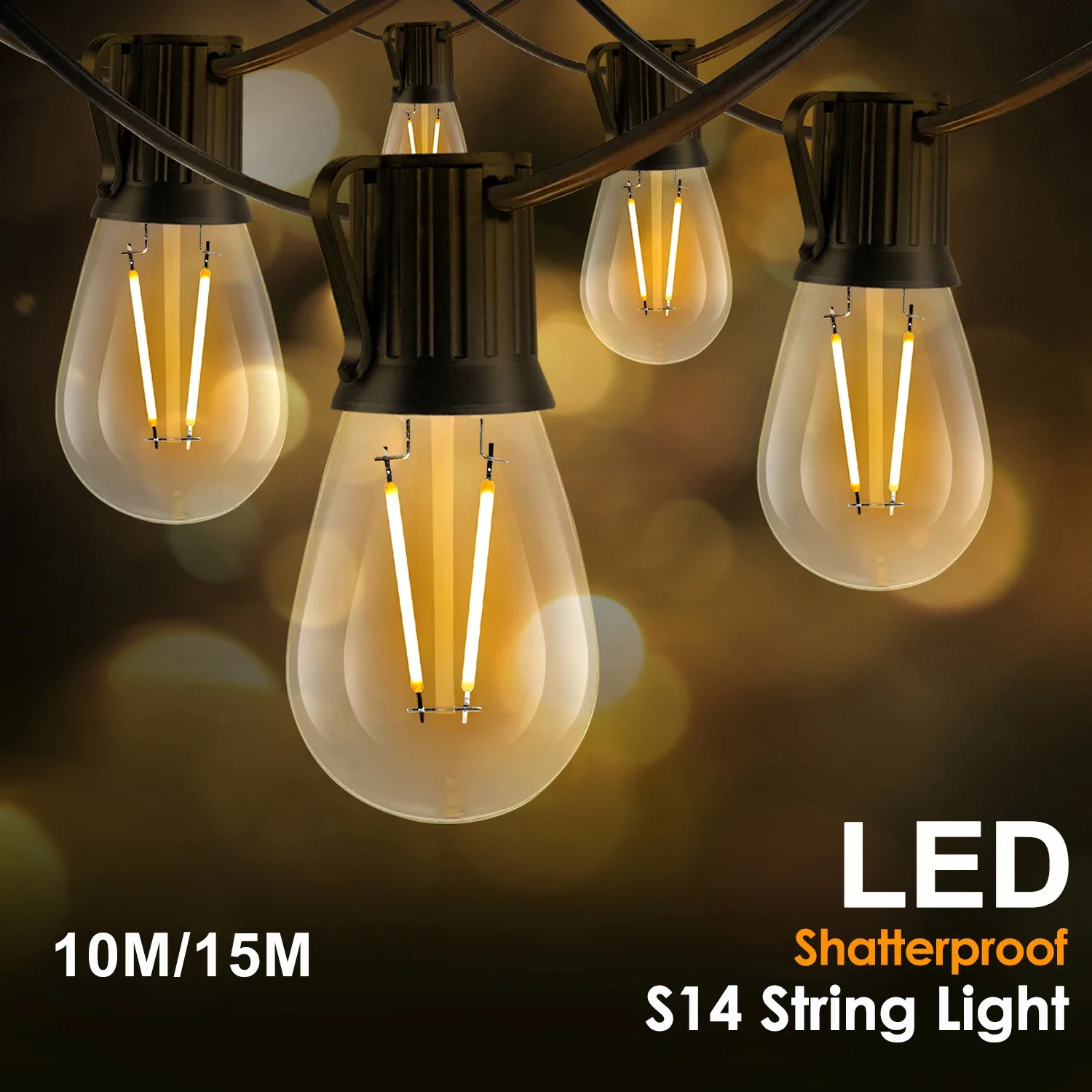 Sphoon 50FT S14 LED Garland String Light EU Plug 220V Shatterproof ...
