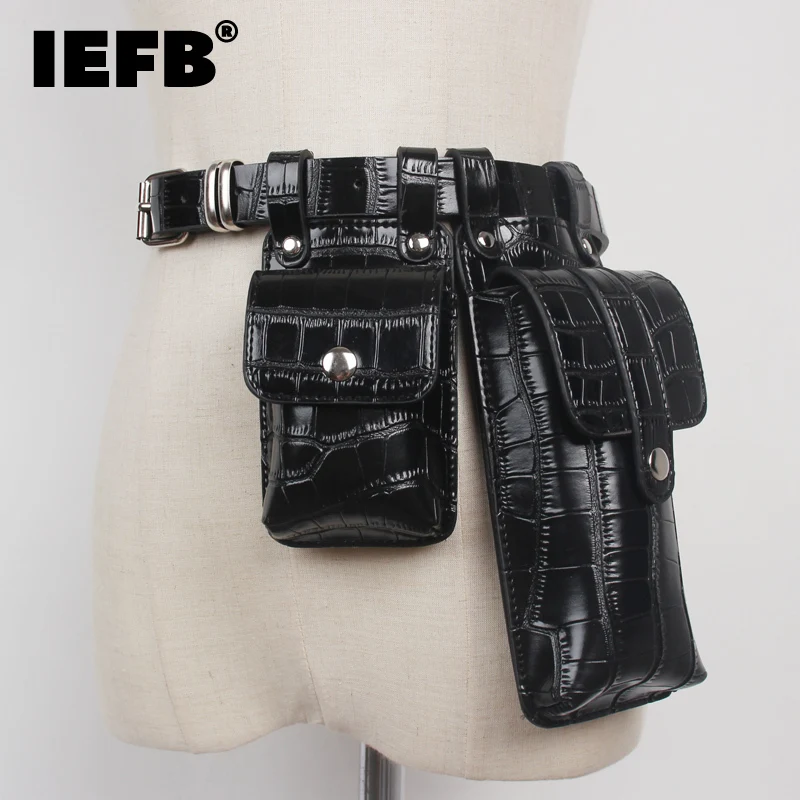 IEFB Ins Style Belt Waist Bag Personalized Hiphop Rap Punk PU Leather ...
