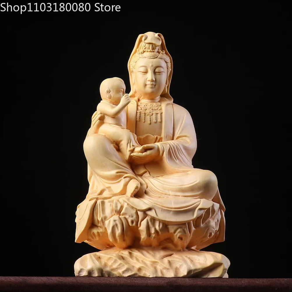 12cm-Boxwood-Sit-lotus-Guanyin-wood-carving-Songzi-Guan-Yin-Kwan-Yin ...