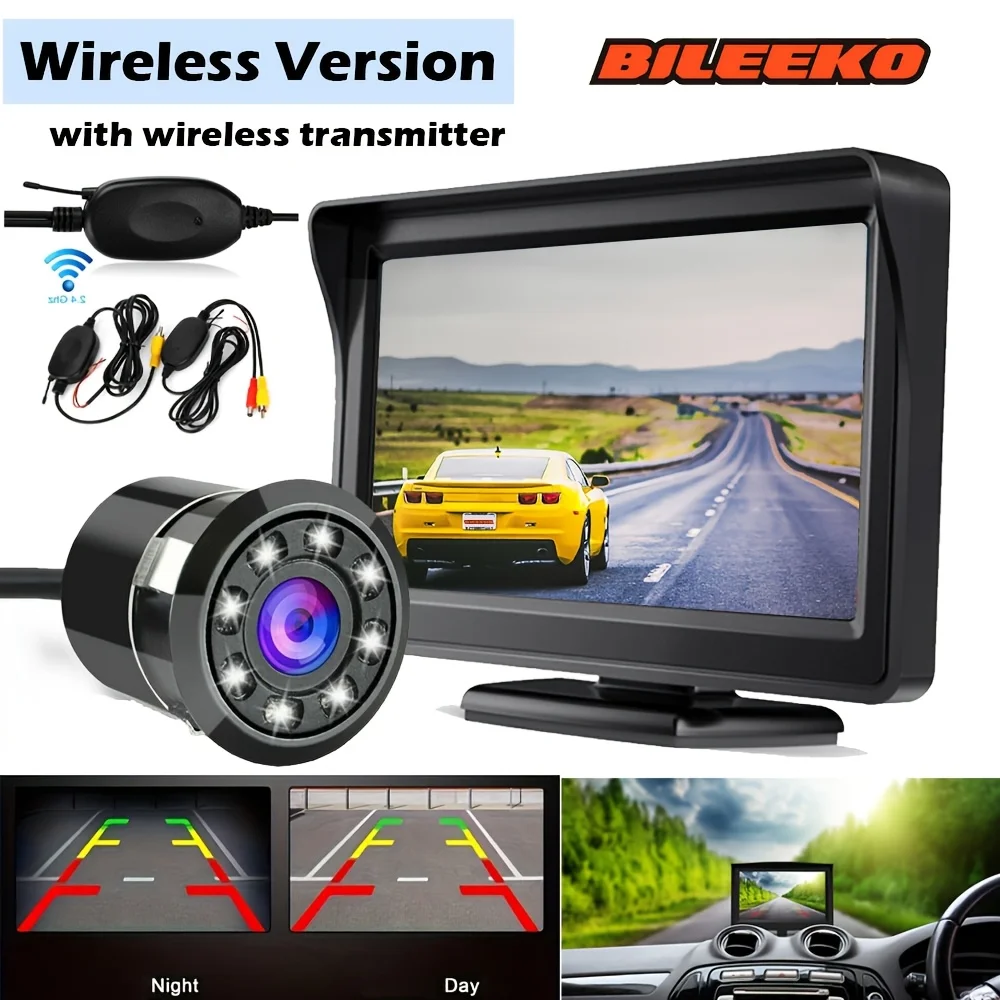 Bileeko Car Rearview Camera Reverse Monitor with Wireless Transmitter ...