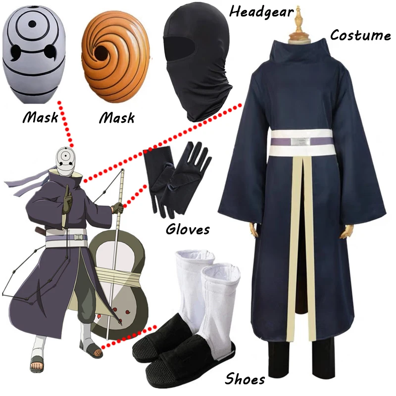 Akatsuki Tobi Uchiha Obito Kimono Fato, Uniforme Cosplay Anime, Máscara ...