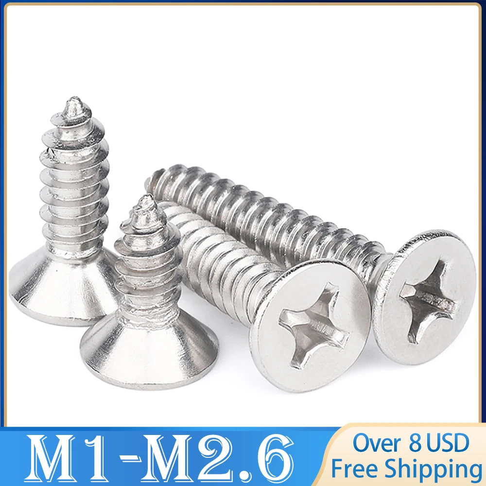 100pcs M1 M1.2 M1.4 M1.5 M1.7 M2 M2.6 M2.3 Mini 304 stainless steel Cross Phillips Flat ...