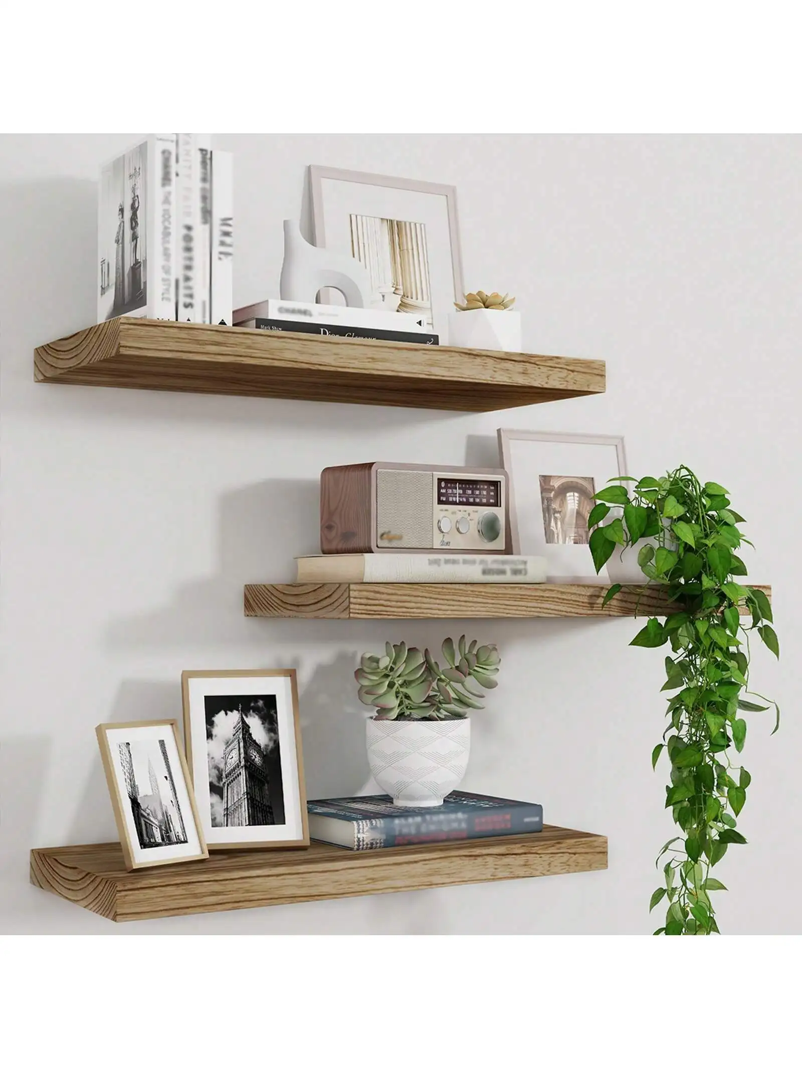 Wooden-Floating-Wall-Shelf-Art-Storage-Rack-Rustic-Wood-Shelves-For ...