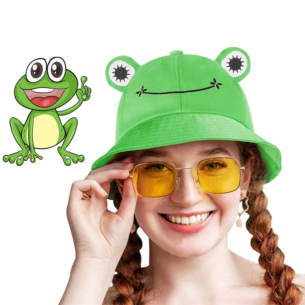 Parent-Kid Cartoon Frog Bucket Hat Panama Fishing Cap Cute Froggy Hat ...