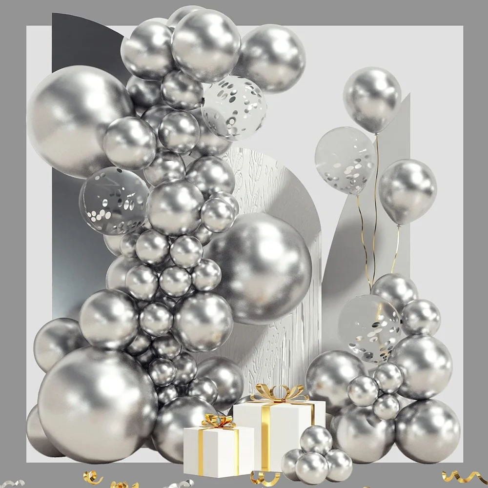 Metallic-Silber-Ballon-Girlande-Bogen-Kit-Chrom-Silber-Konfetti ...