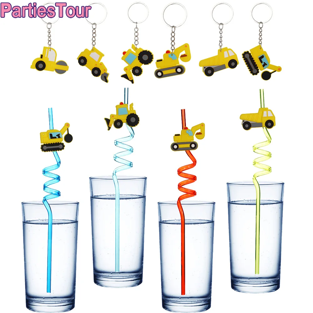 Construction Party Favors Truck Drinking Straws Excavator Bulldozer ...