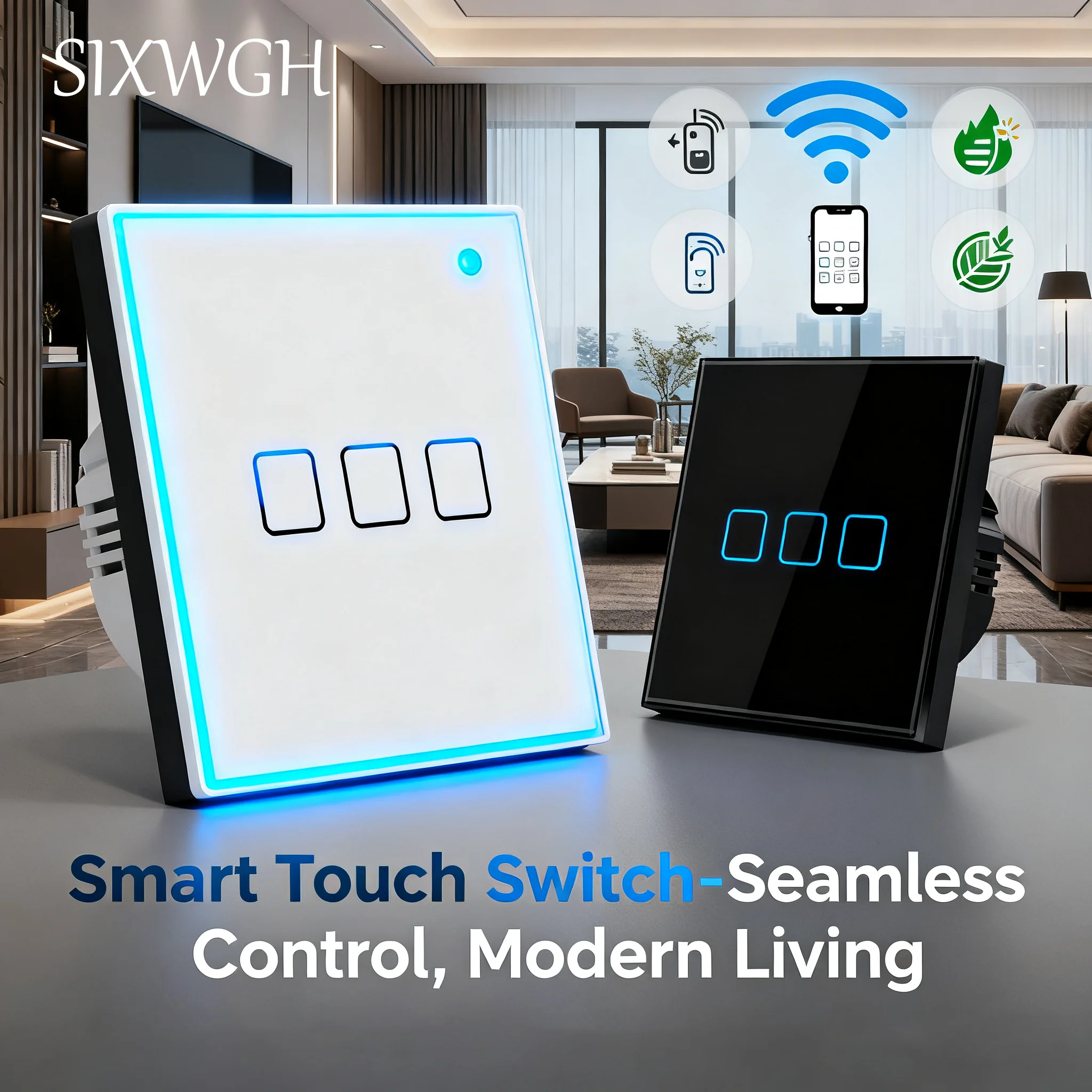 SIXWGH Modern 1/2/3 Gang Smart Wall Switch Total Fireproof Tempered ...
