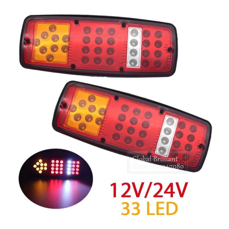 2x 12V/24V 33 LED Taillights Car Truck Caravan Rear Tail Trailer Lights ...