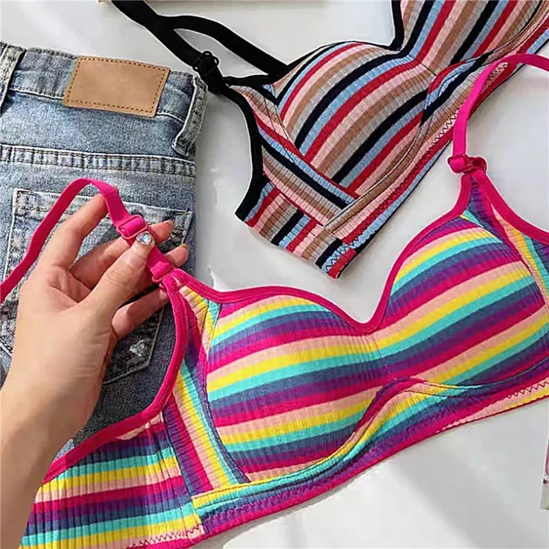 2024-Summer-Sexy-Bra-for-Women-Tops-Dopamine-Rainbow-Girl-Seamless-Bra ...