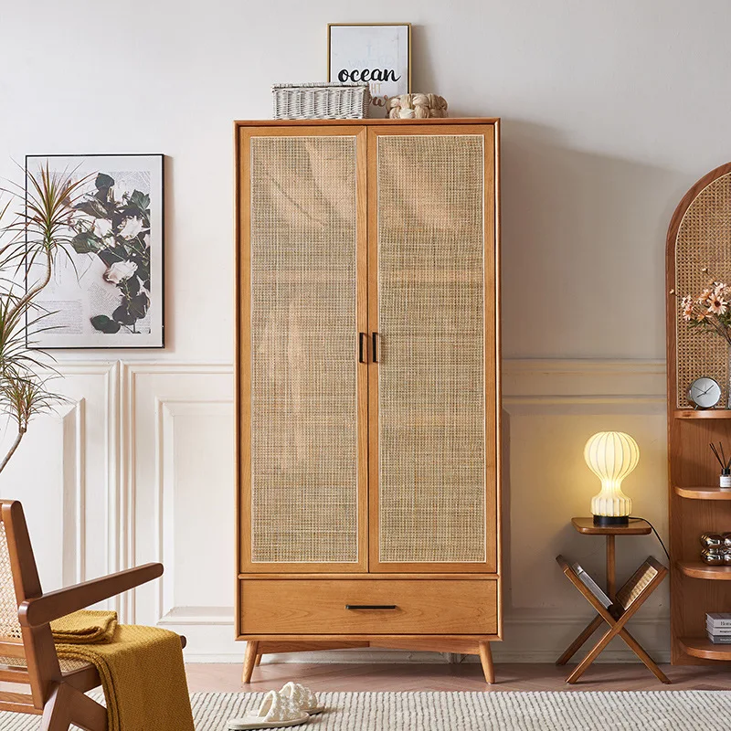rattan woven solid wood wardrobe wabi sabi style bedroom home vintage ...