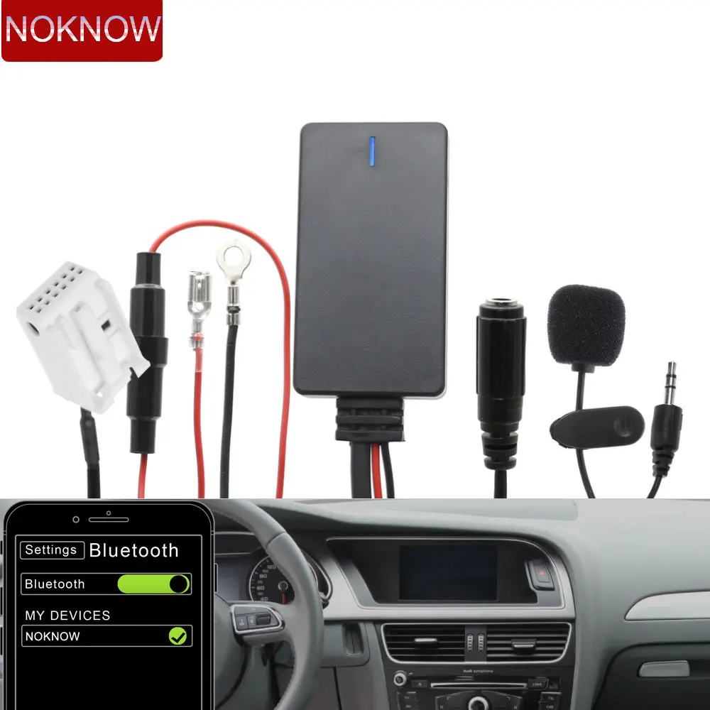 12 Pin Car Bluetooth Kit Wireless Audio Aux In Cable Mic Handsfree Adapter for Audi A3 TT A4 S4 ...