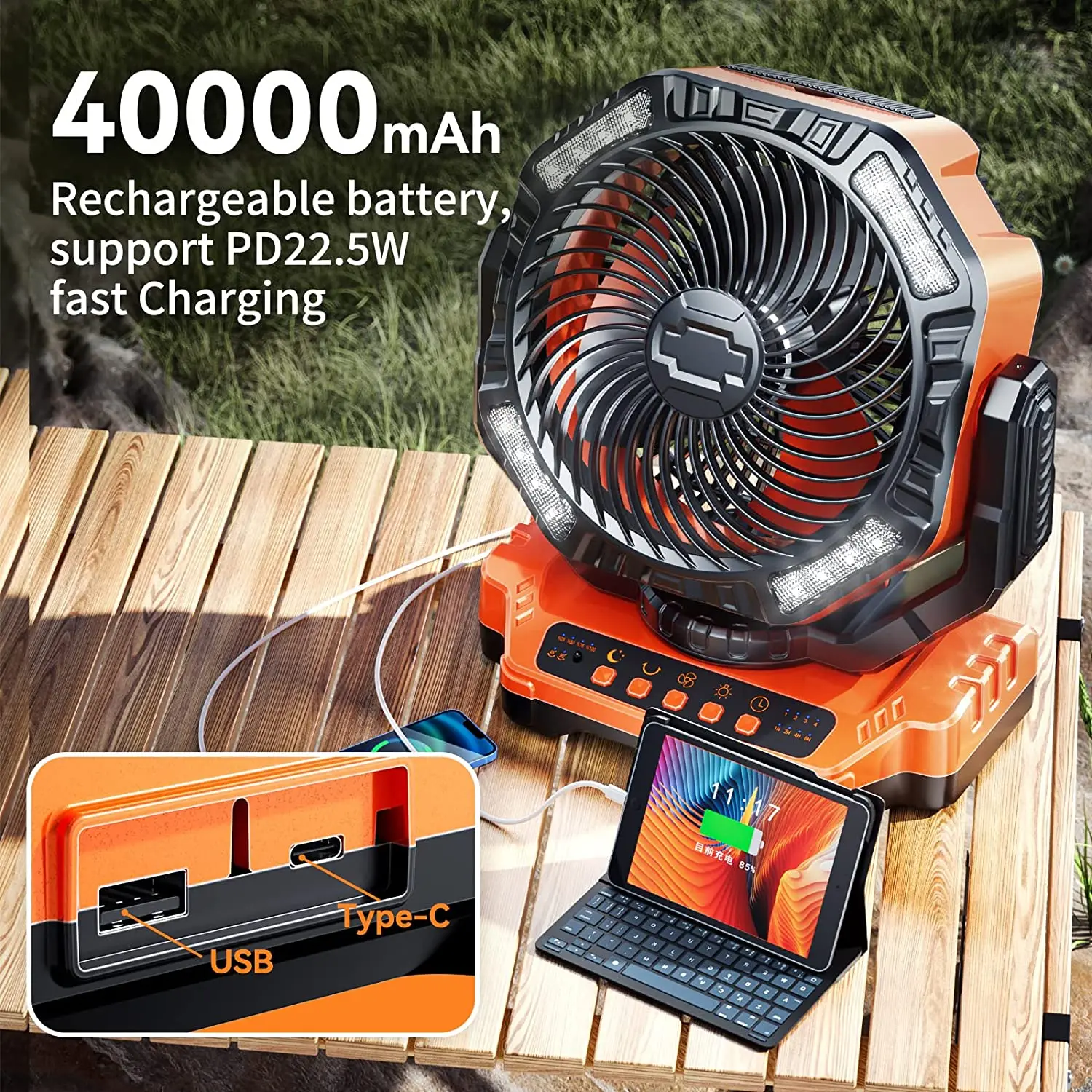 3-in-1-Wireless-Fan-40000mAh-Portable-Camping-Fan-Rechargeable-Table ...