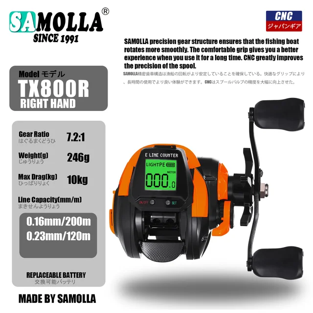 SAMOLLA Electronic Baitcasting Fishing Reel Big Led Screen High Speed 7 ...