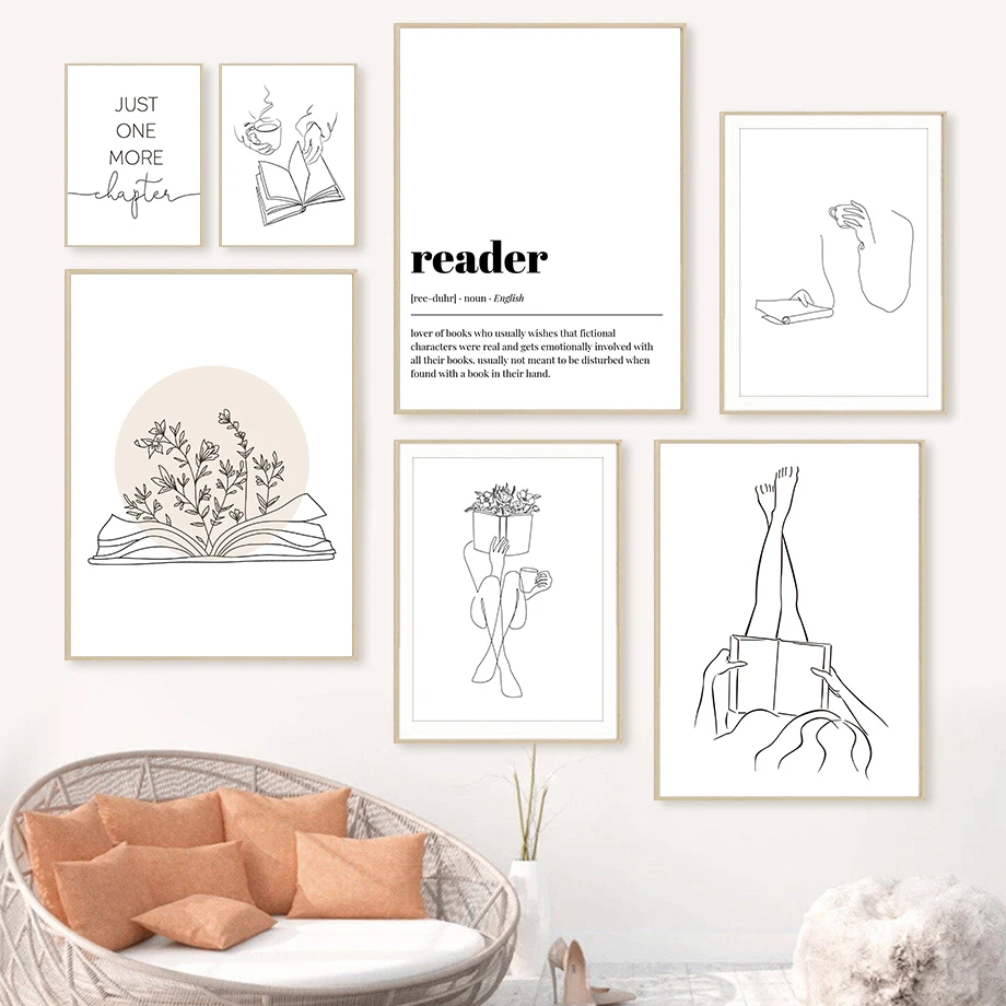 Bookish Wall Art Prints Woman Reading Book Line Art Drawing Poster ...