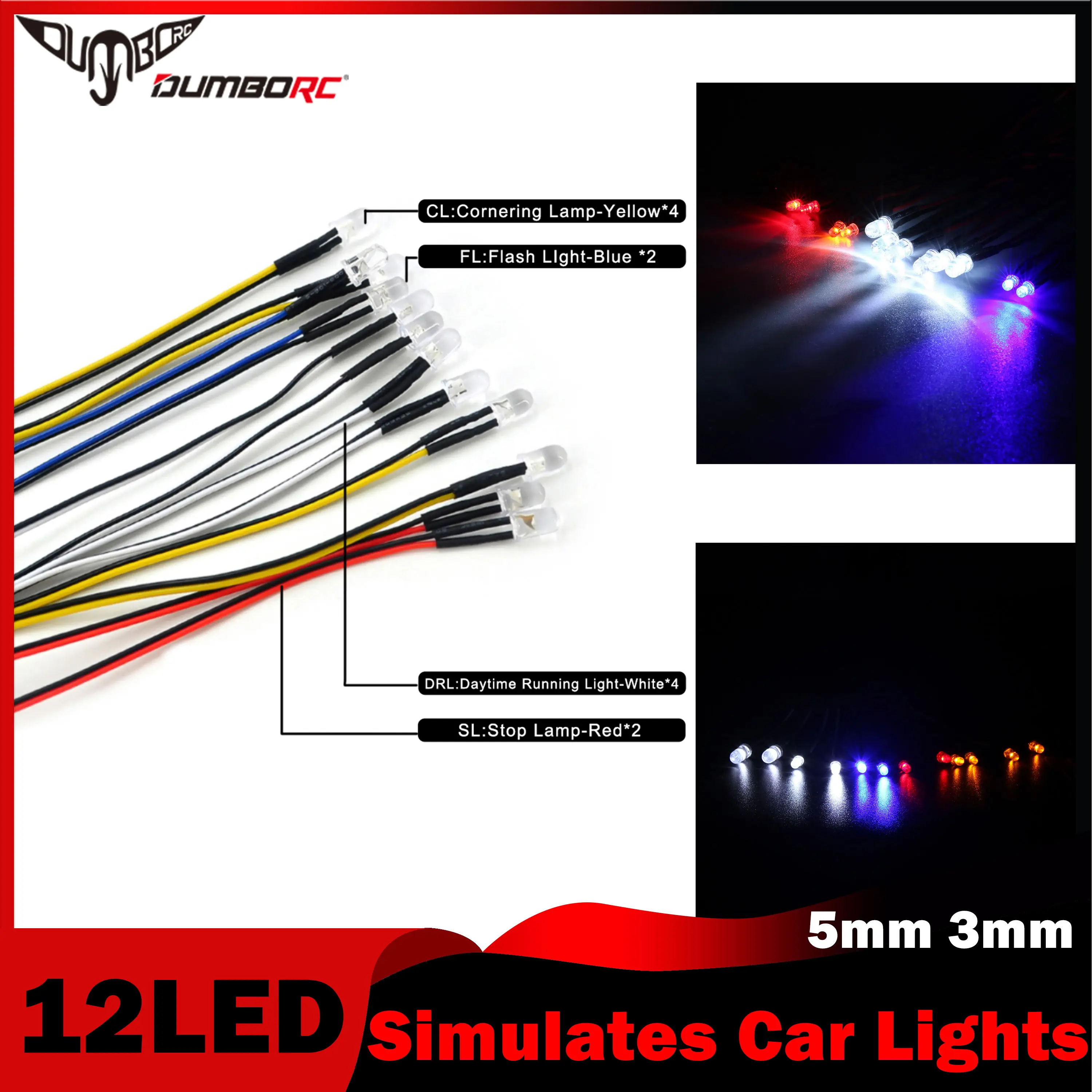 DUMBORC-12LED-5mm-3mm-Simulates-Car-Lights-Lamp-Set-Compatible-with ...