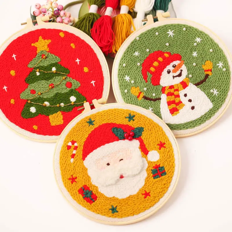 Christmas-Santa-Snowmen-Tree-Punch-Needle-Kit-with-Tool-for-DIY-Craft ...