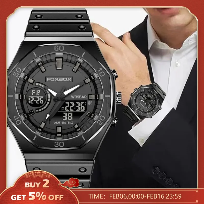 New-Dual-Display-Watches-For-Men-Casual-Sports-Chronograph-Quartz-Big ...