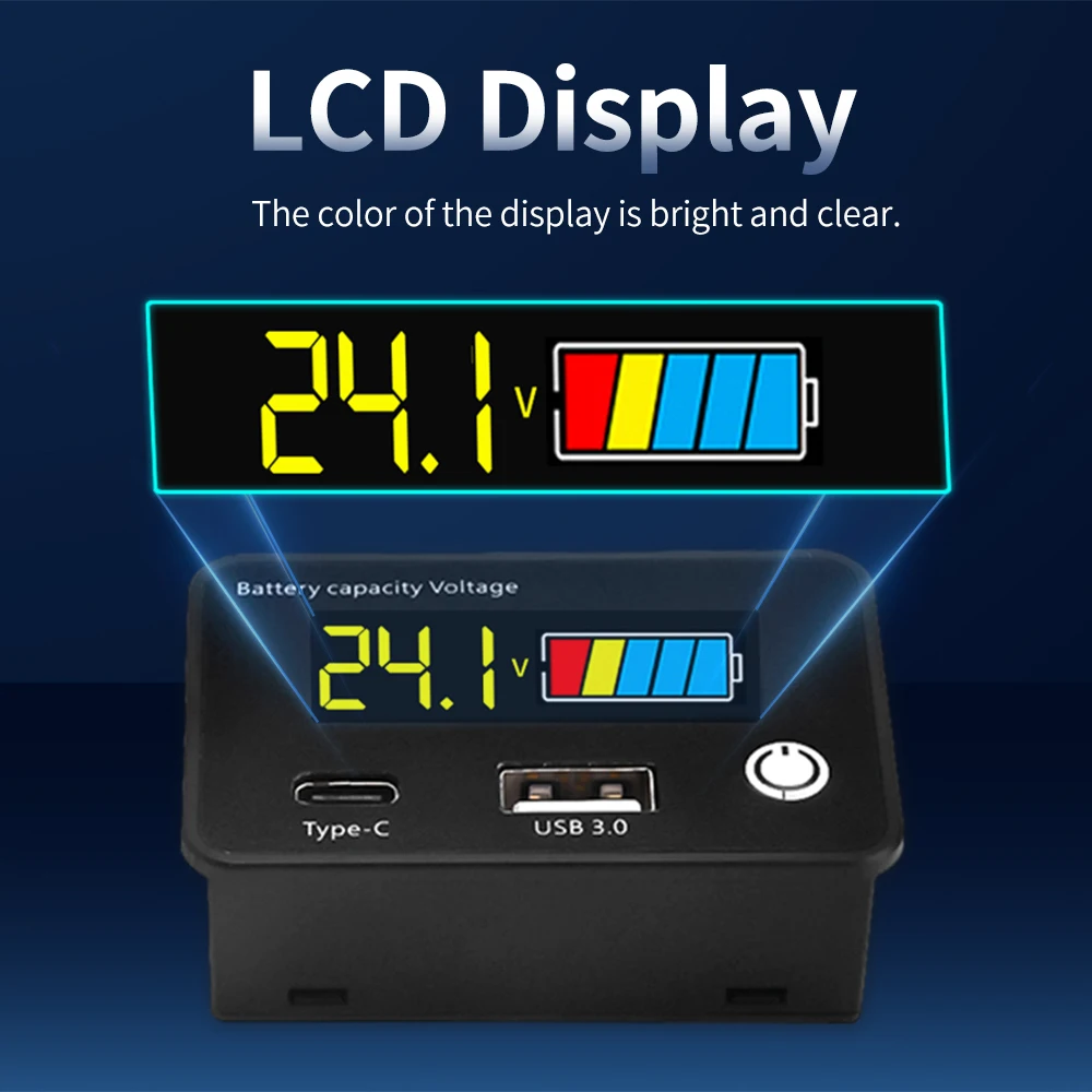 Dc8 30v Battery Capacity Indicator 6 In 1lead Acid Lithium Batteries Level Tester Usb3 0 Tpye