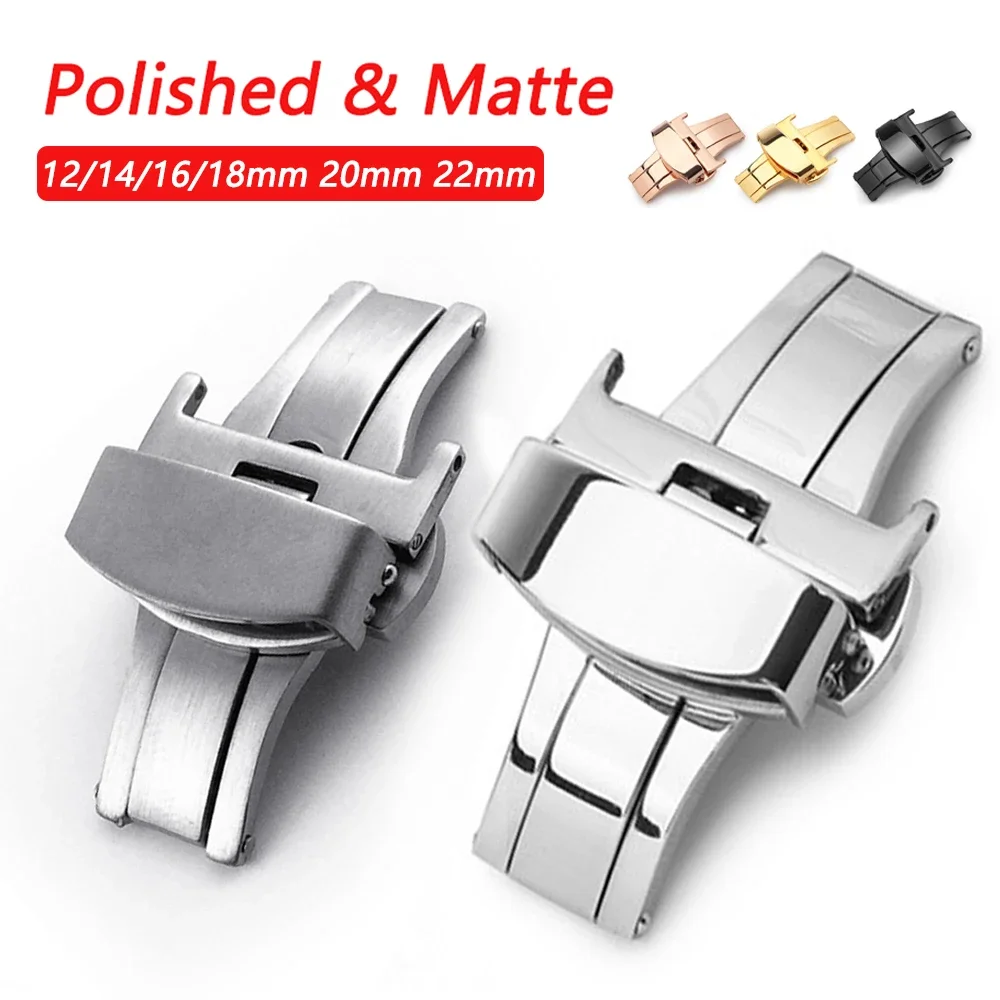 Stainless-Steel-Butterfly-Buckle-Polished-Matte-Button-Watch-Band-16mm ...