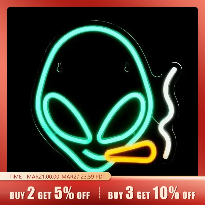 Green Alien Neon Signs, LED Neon Signs for Wall Decor Bedroom Man Cave ...