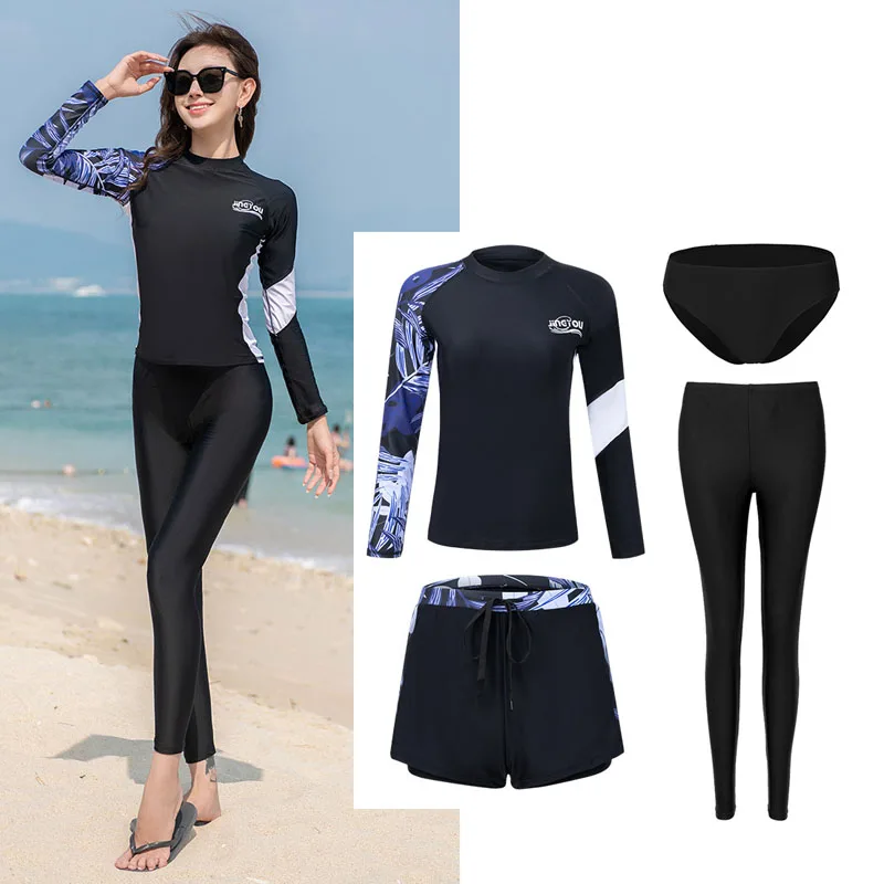 Women's Swimwear 2025 Long Sleeved Swimsuit 5 Pieces Surfing Suit Lady ...