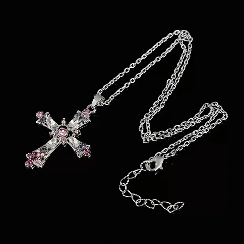 Y2K-Fashion-Heart-Cross-Pendant-Necklace-Pink-Crystal-Egirl-Sweet-Cool-Clavicle-Chain-Necklaces ...