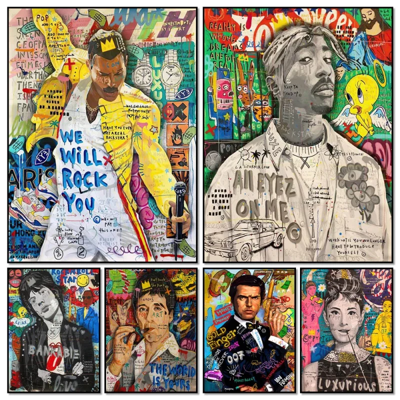 Pop Street Graffiti Wall Art Famous Singer Jackson HD Oil On Canvas ...