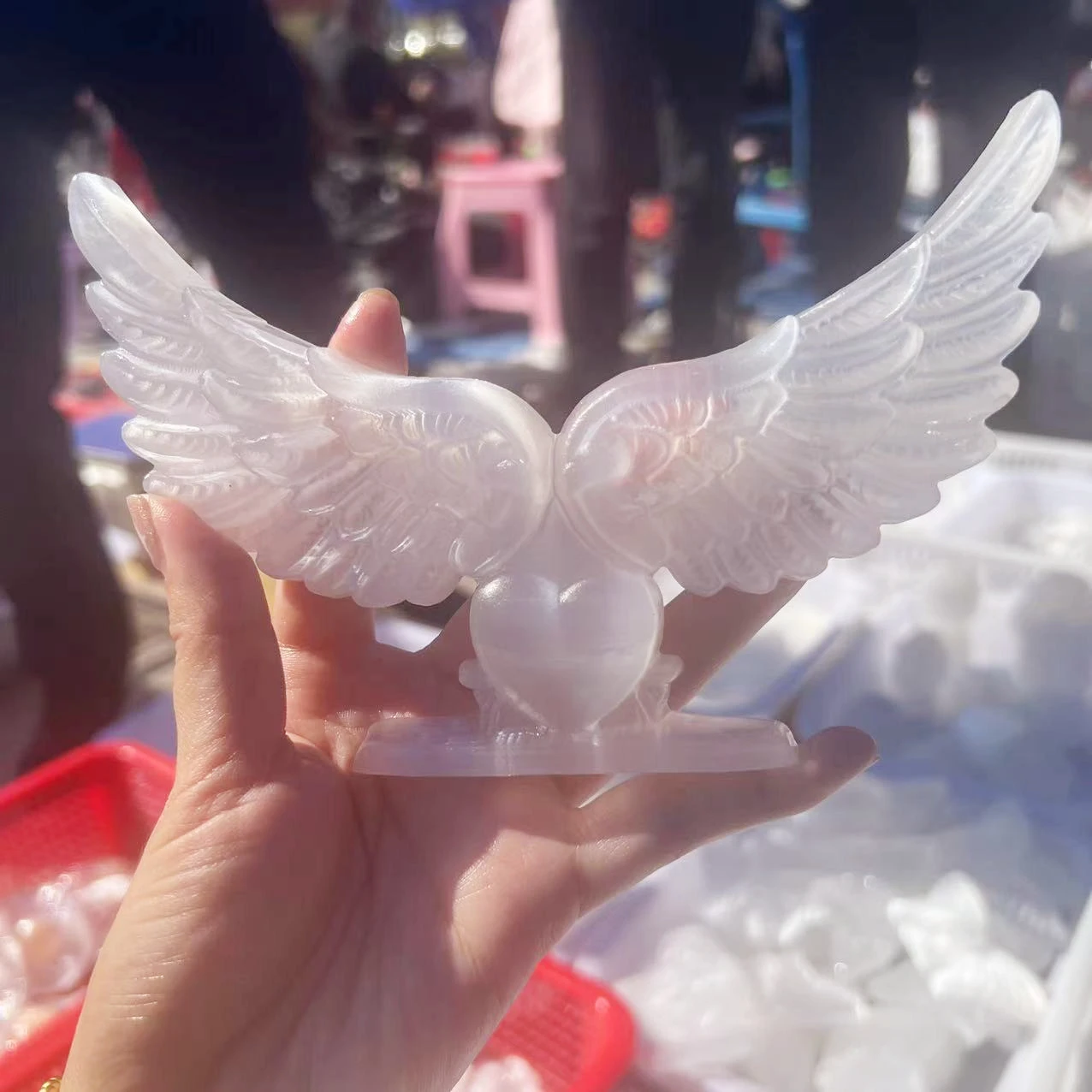 Natural Crystal Carving Feather Statue White Selenite Angel Wings ...