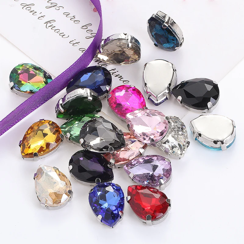 Glass Rhinestones - Drop Shape Glass Rhinestones Claw White K Base Sew ...