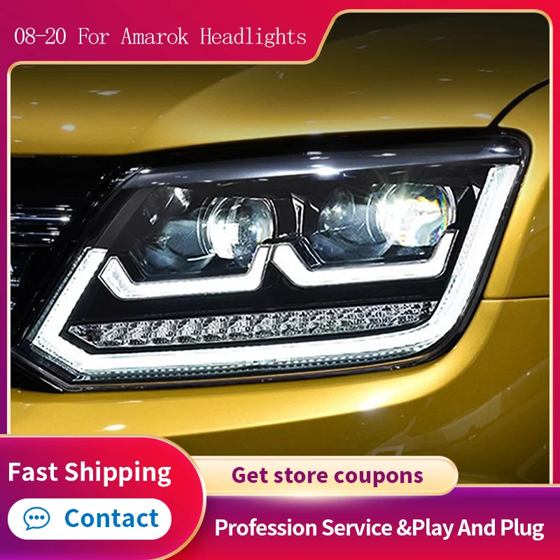Car Styling for 2008-2020 VW Amarok LED Headlights Amarok DRL Turn Signal High Beam Angel Eye ...