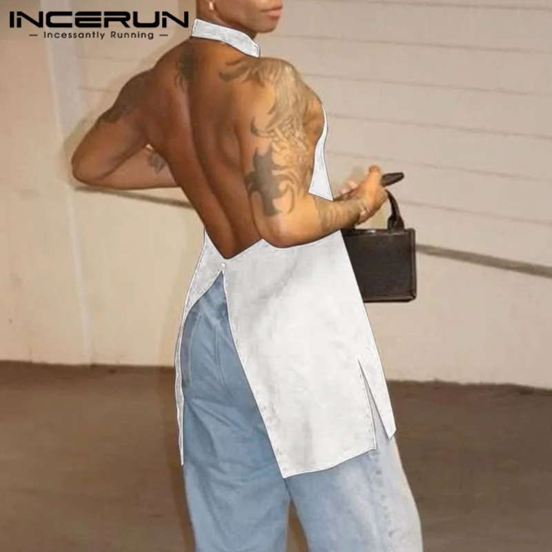 Men Tank Tops Solid Color Sleeveless Sexy Backless Button Fashion Male ...