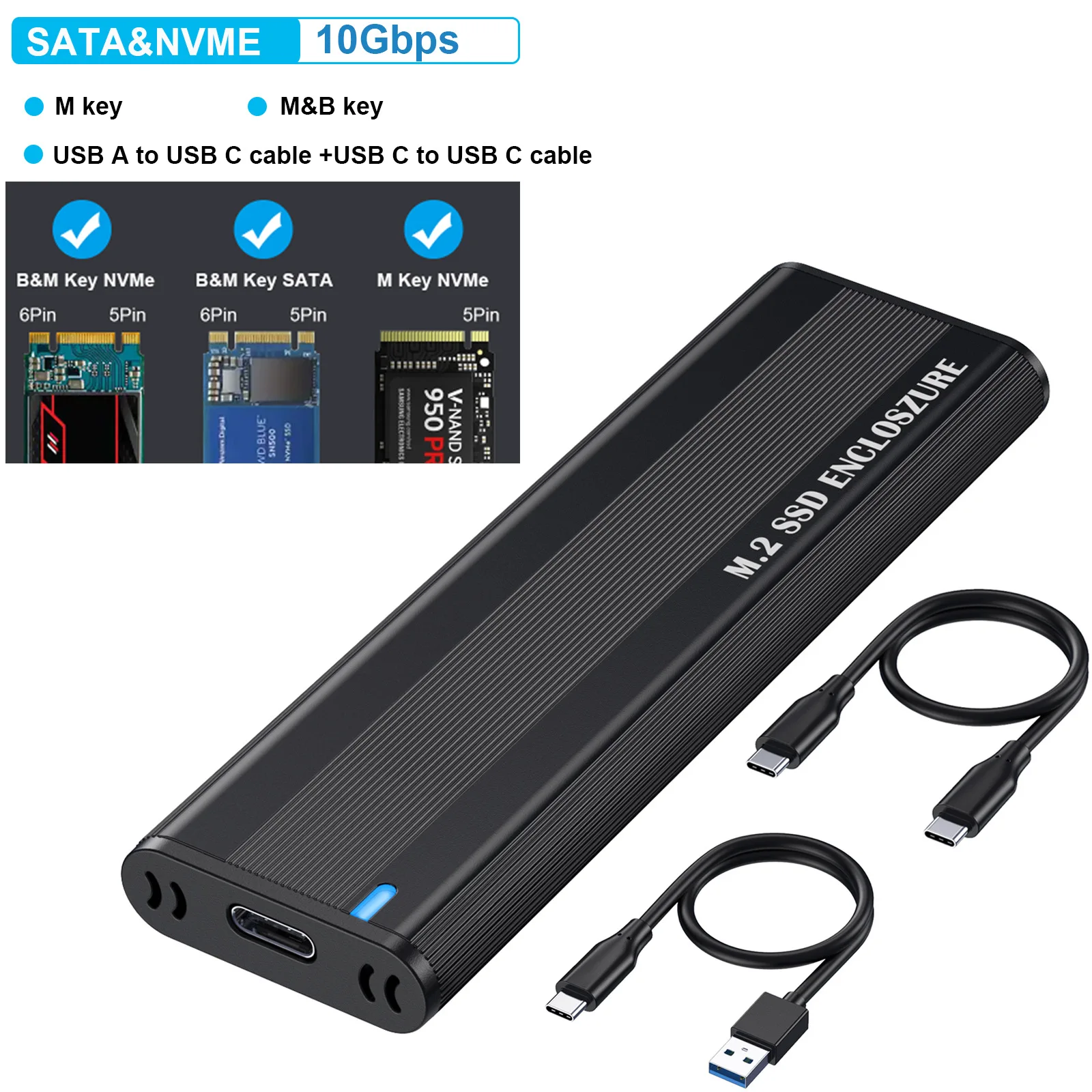 M2 SSD Case NVME SATA Dual Protocol M.2 to USB Type C 3.1 SSD Adapter ...