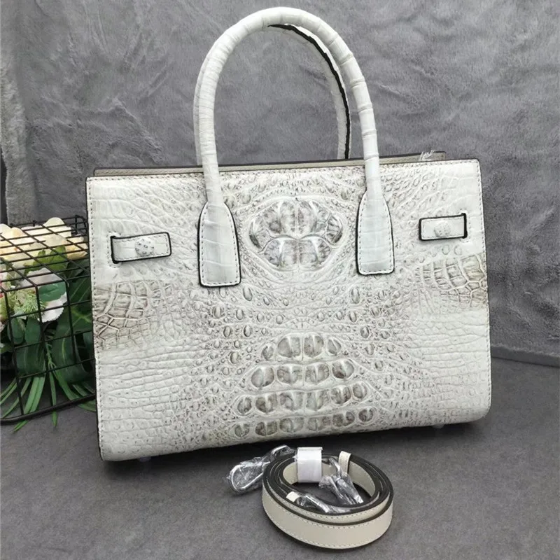 Authentic-Real-Crocodile-Skin-Women-White-Purse-Genuine-Alligator ...