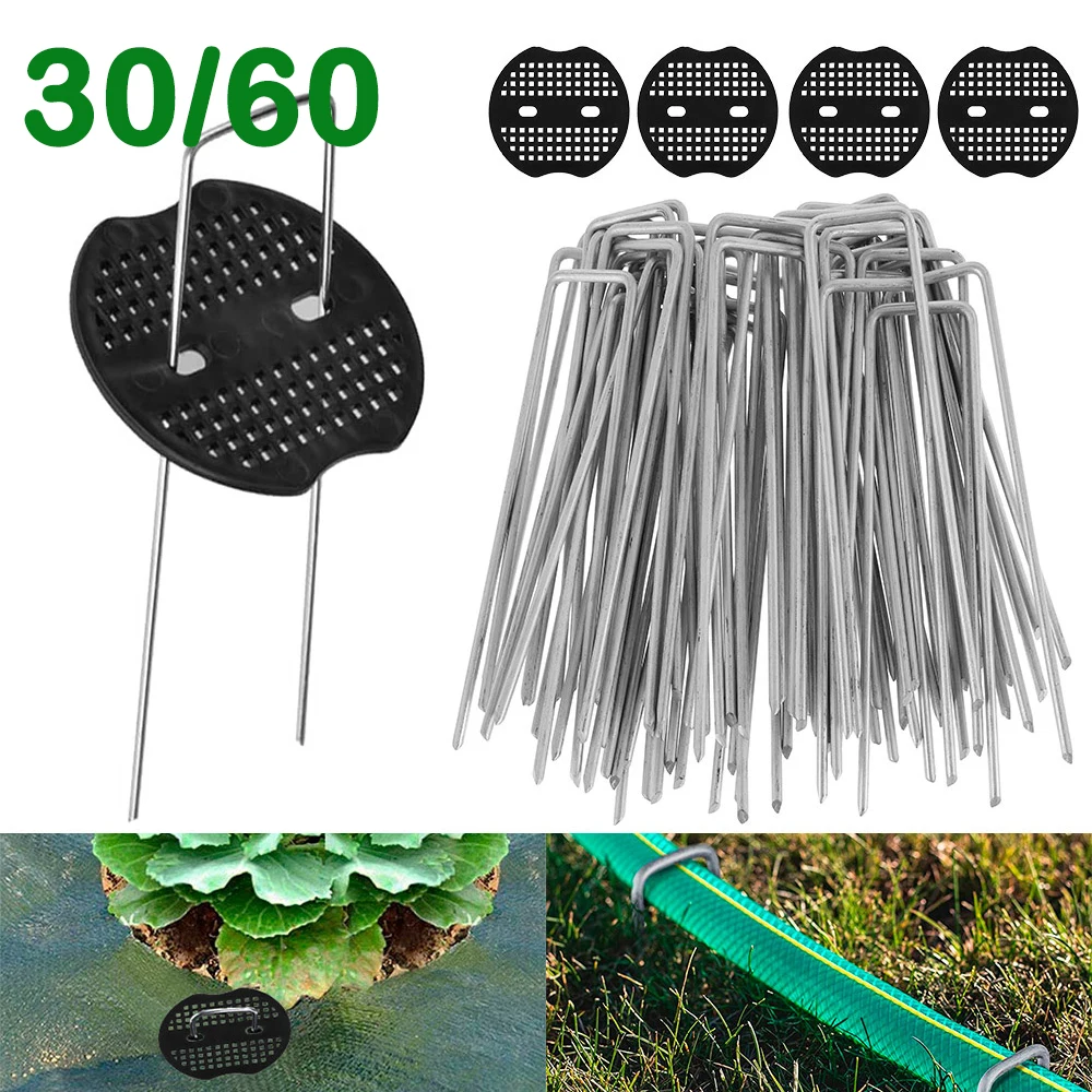 30-60Pcs-U-shaped-Ground-Pegs-with-Buffer-Washers-Garden-Pegs-for ...