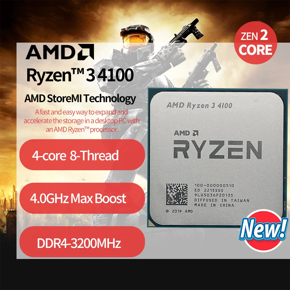 AMD 라이젠 3 4100 R3 4100 3.8 GHz 4 코어 8 스레드 CPU 프로세서, 7NM L3 = 8M 100 ...
