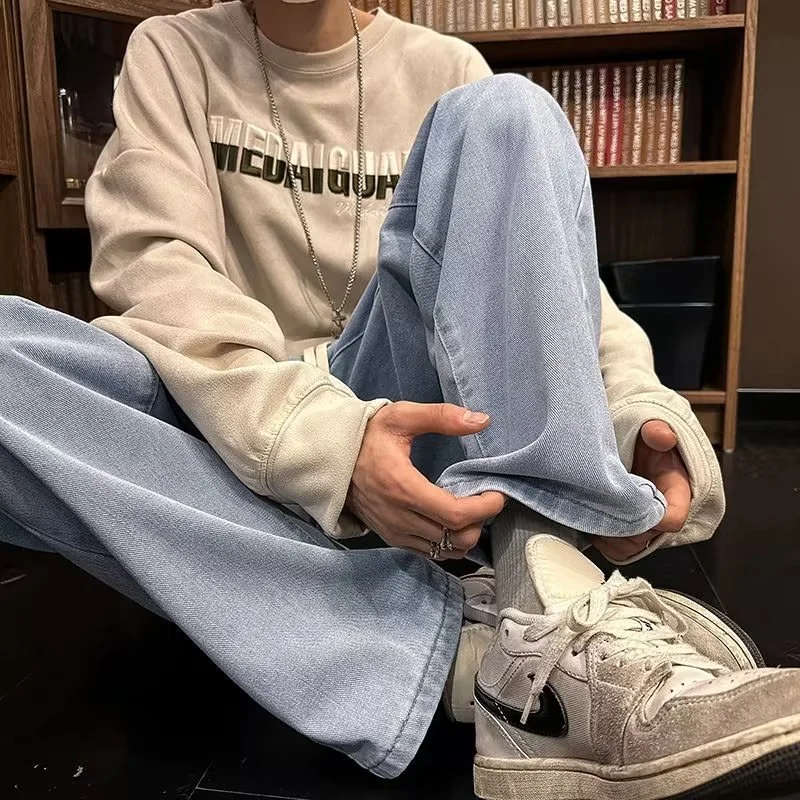 Jean-Taille-Droite-et-Slim-pour-Homme-Pantalon-Long-D-contract-en-Coton ...