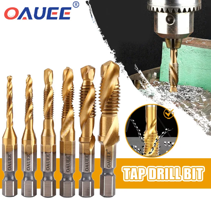 1-6Pcs-Tap-Drill-Bit-Set-Hex-Shank-Titanium-Plated-HSS-Screw-Thread-Bit ...