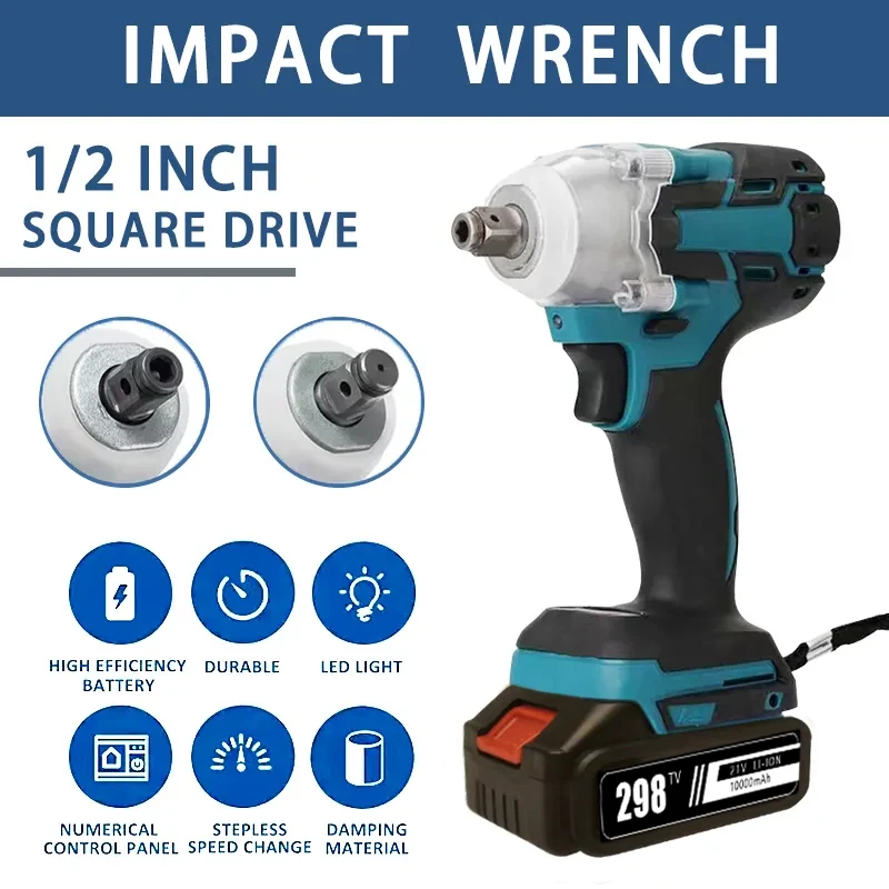 Electric-Impact-Wrench-21V-Brushless-Motor-Strong-Torque-Li-ion-Battery ...