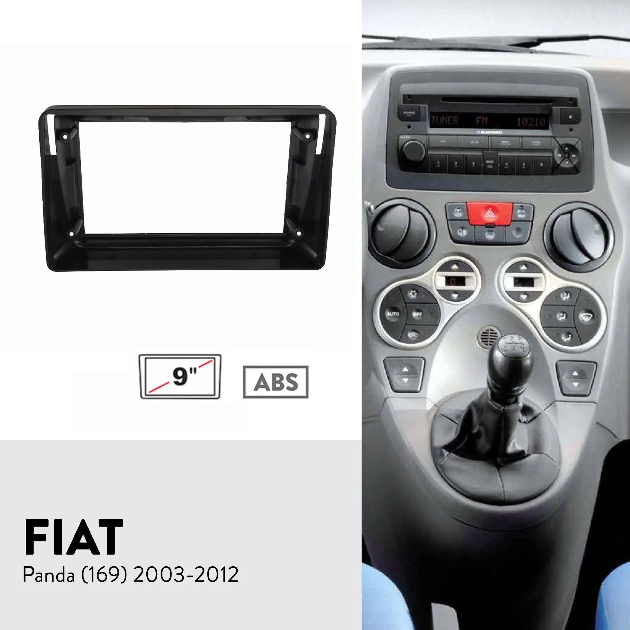 9-inch-Car-Fascia-Radio-Panel-for-FIAT-Panda-2003-2012-Dash-Kit-Install ...