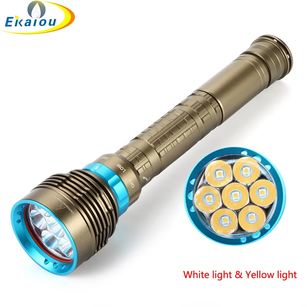 New-IP8-Waterproof-Diving-Flashlight-7-LEDs-T6-L2-Tactical-White-Yellow ...
