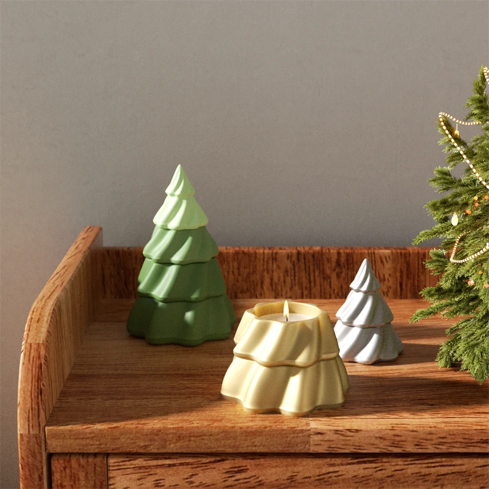 Christmas Candle Jar Silicone Mold Concrete Stacking Xmas Tree Gypsum ...