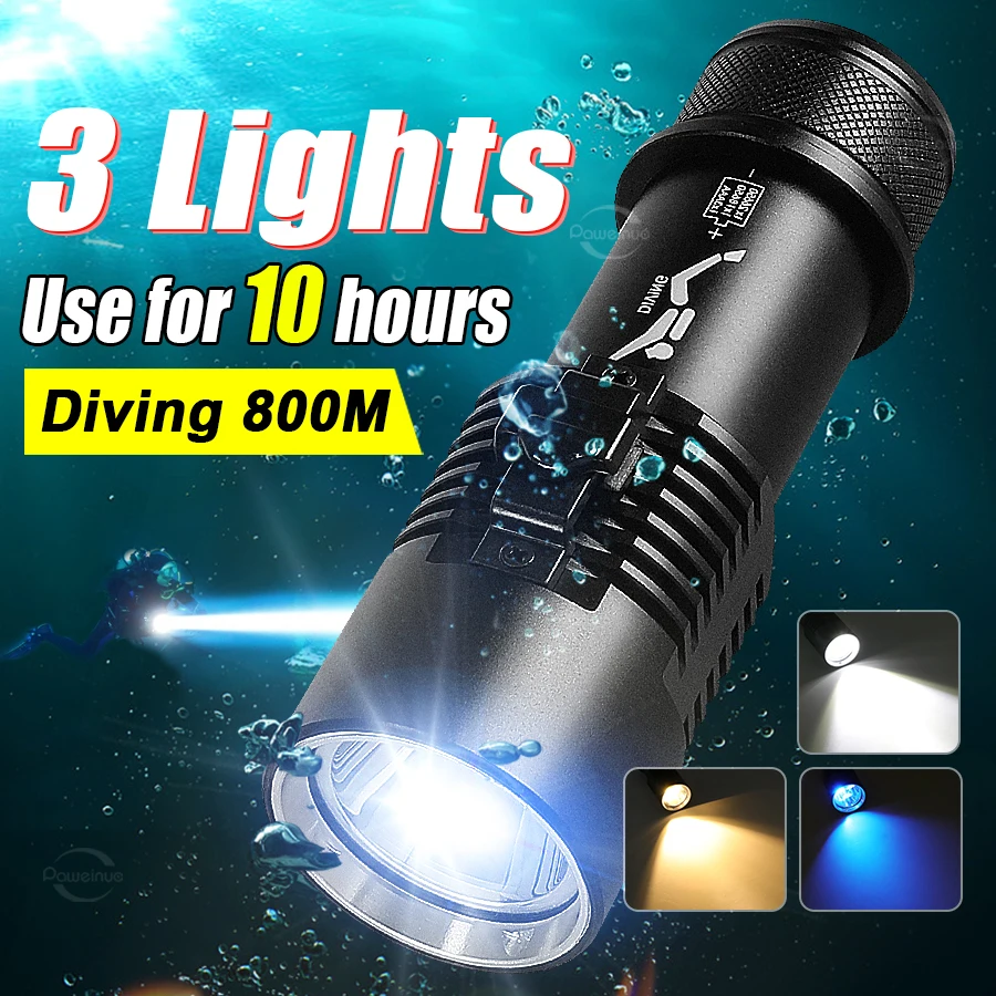 9900LM-3-Lights-High-Power-Diving-Flashlight-IPX8-Highest-Waterproof ...