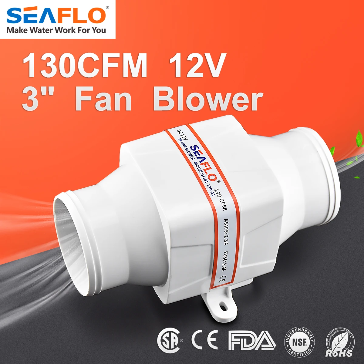 SEAFLO-3-75mm-130CFM-In-Line-Bilge-Blower-Fan-DC-12V-24V-4-blade-Marine ...