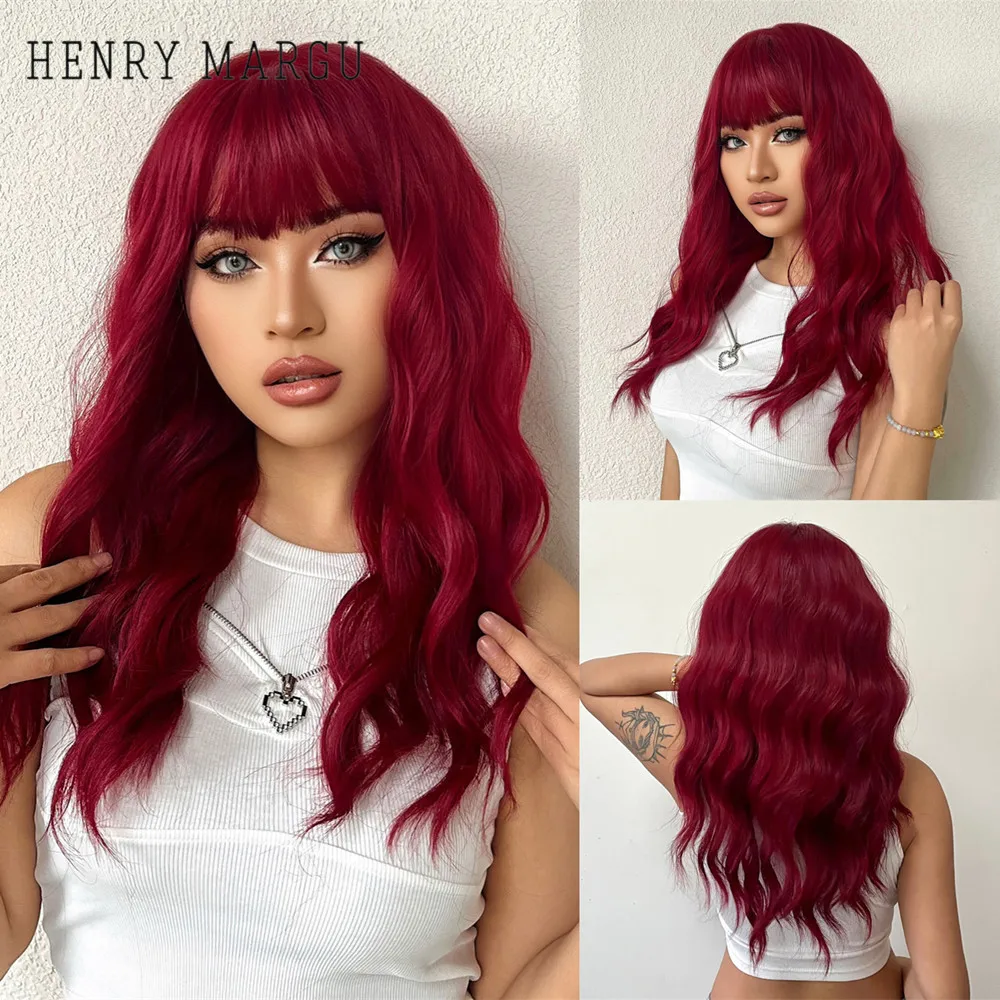 HENRY-MARGU-Red-Water-Wavy-Synthetic-Wigs-Long-Natural-Red-Wig-with ...