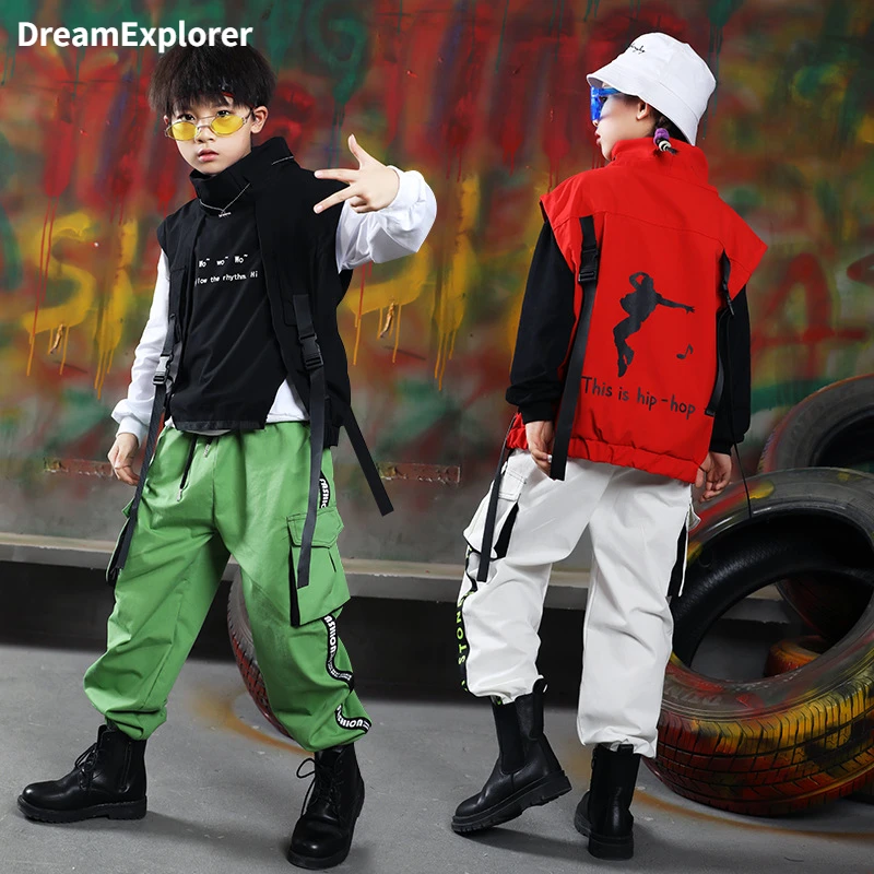 Hip Hop Cargo Pants Boy | Performance Costumes | Vest Sweatshirt ...