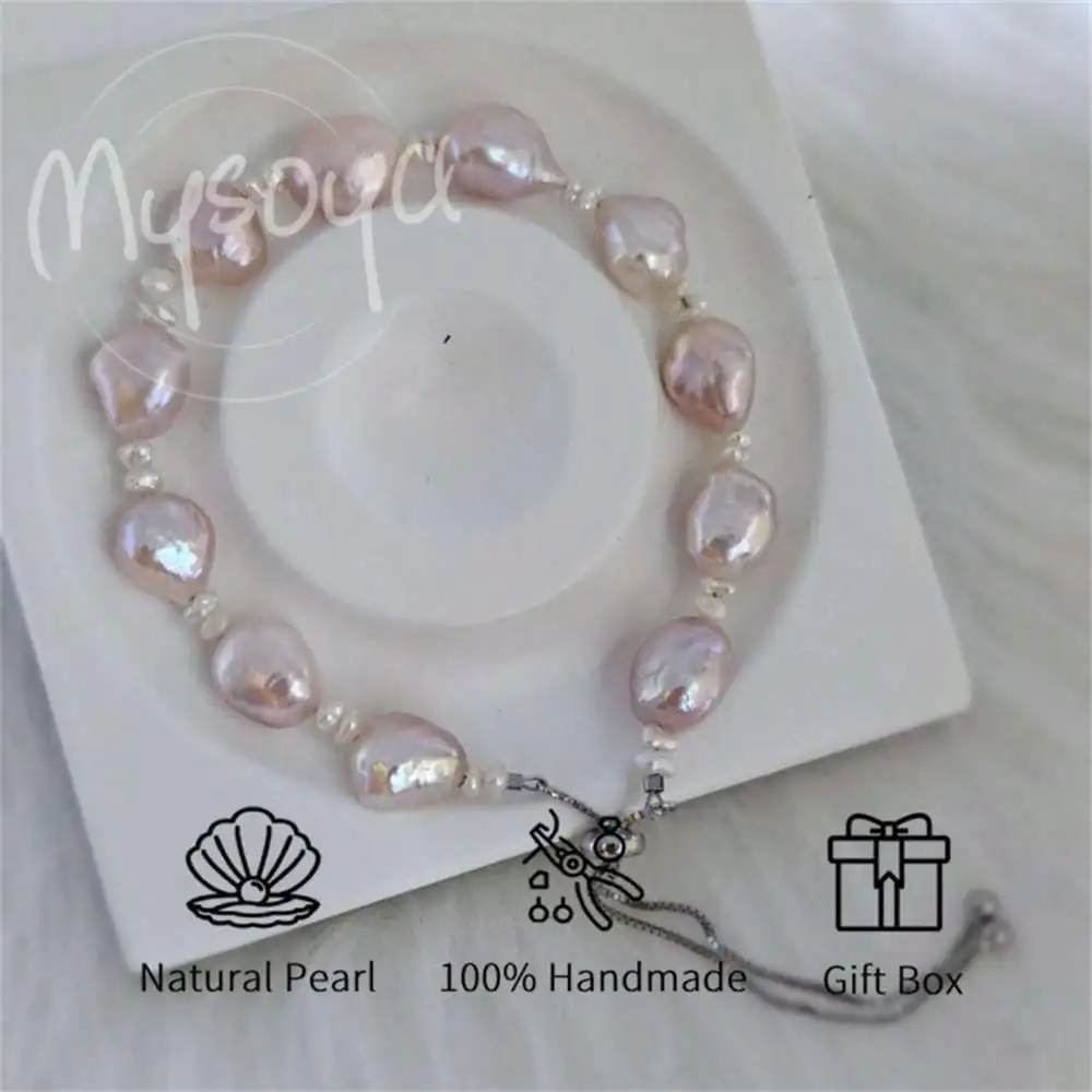 MYSOYA Purple Baroque Pearl Bracelet 9-11mm Pearls Gift Box Gift for ...
