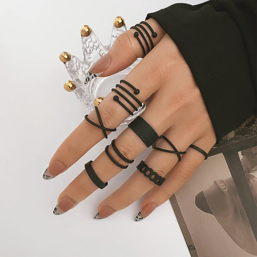 IPARAM-Punk-Gothic-Black-Finger-Knuckle-Ring-Set-For-Women-Vintage ...