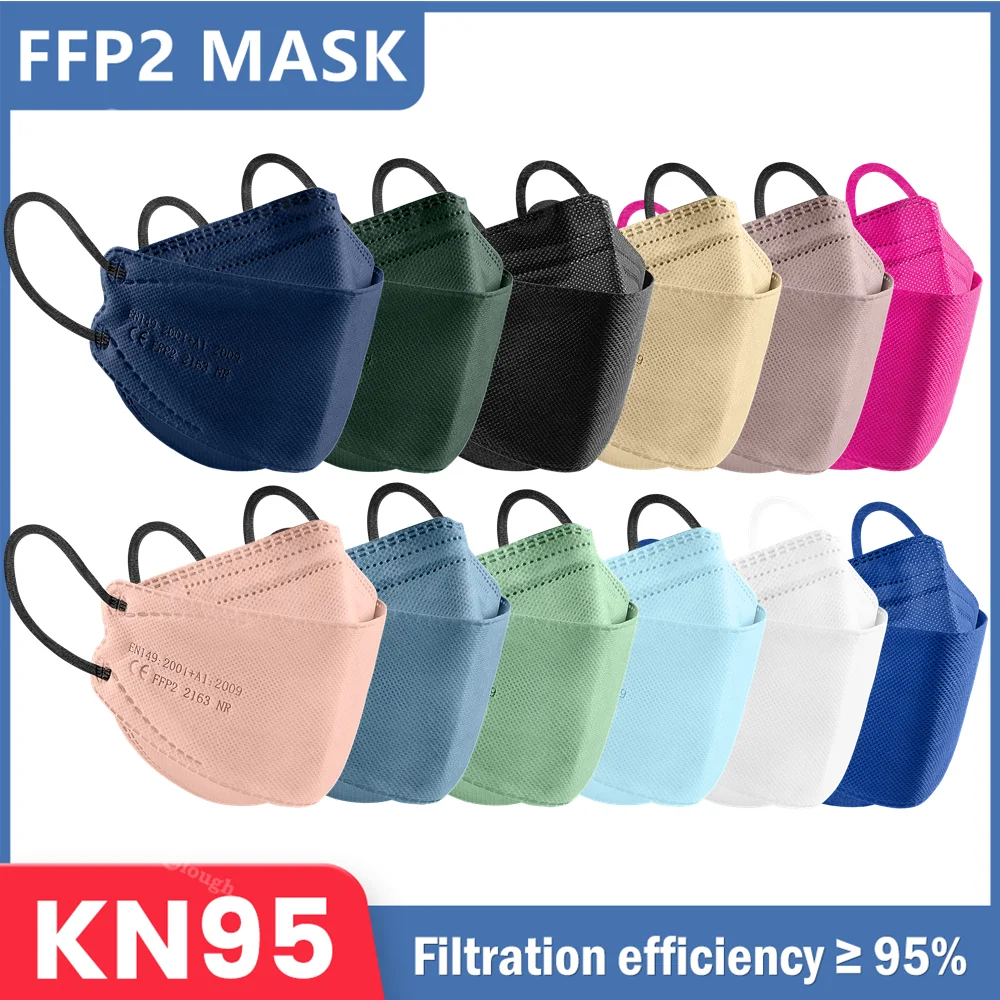 10-100PCS Fish KN95 FFP2 Mask FPP2 Approved Masks Adult Respirator Protective Face Masks Black ...