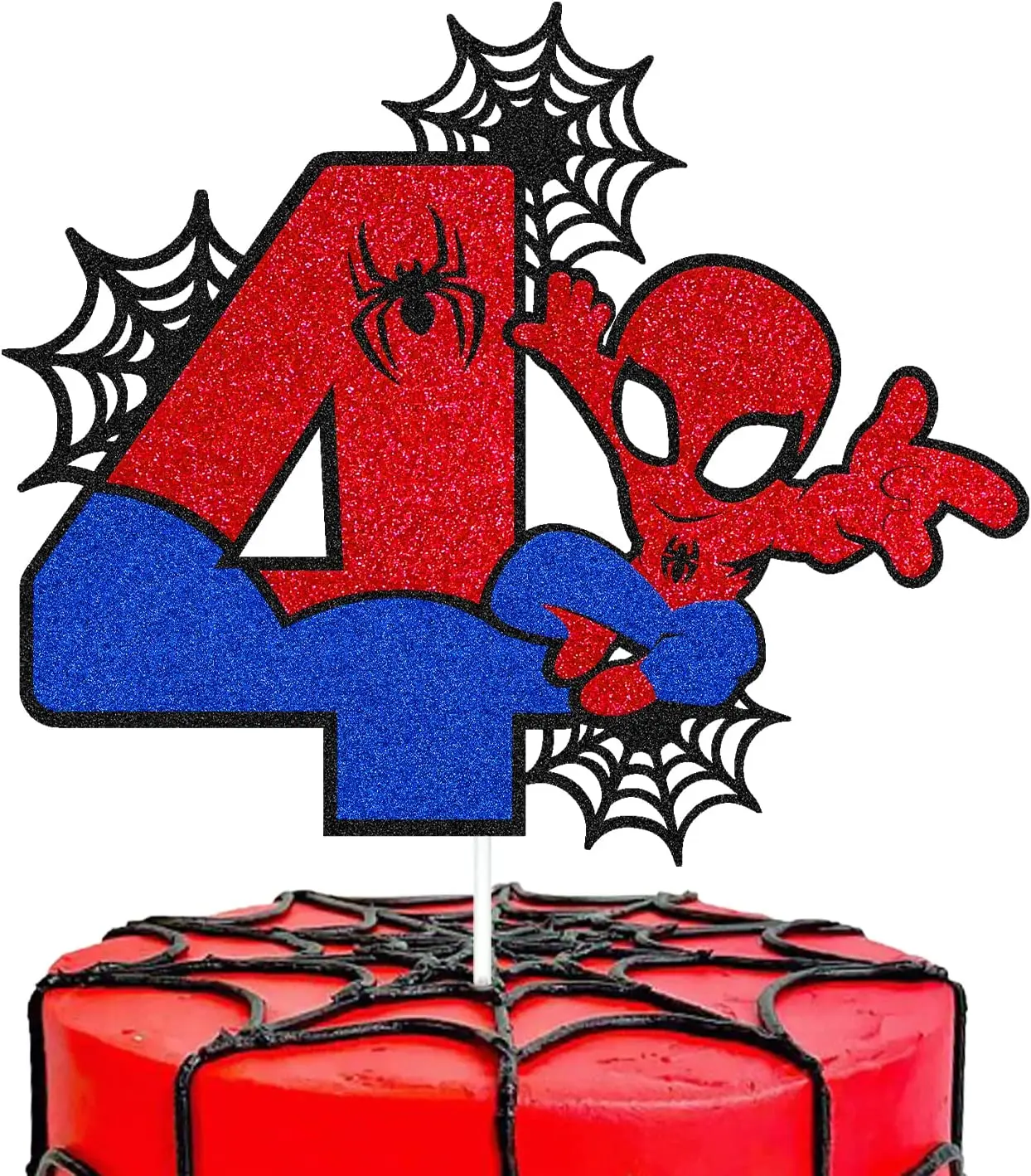 스파이더 4 번째 생일 케이크 토퍼 스파이더맨 해피 4s 생일 케이크 장식 남성용 소년 어린이 파티 용품 장식