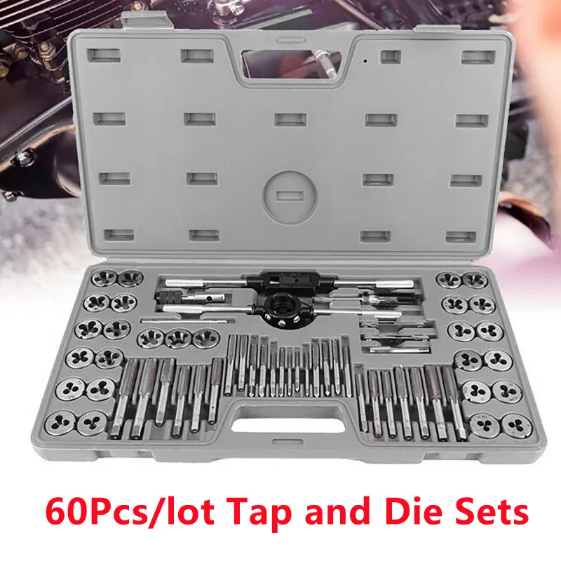 60Pcs-set-Tap-Die-Set-Hand-Thread-Plug-Taps-Handle-Alloy-Steel ...